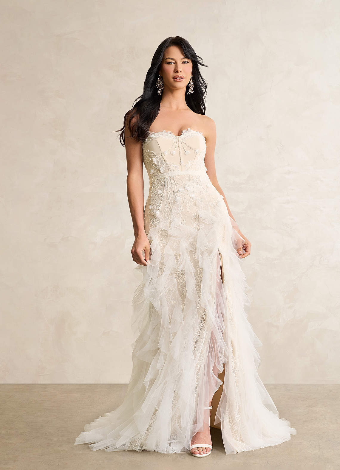 Azazie Ceresia Diamond White Champagne Sheath Sequins Tulle Dress | Azazie