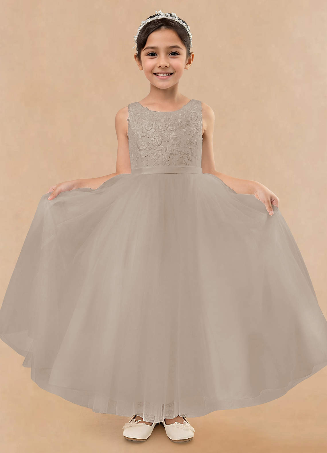 Frost Azazie Calla Frost Ball-Gown Lace Tulle Dress | Azazie