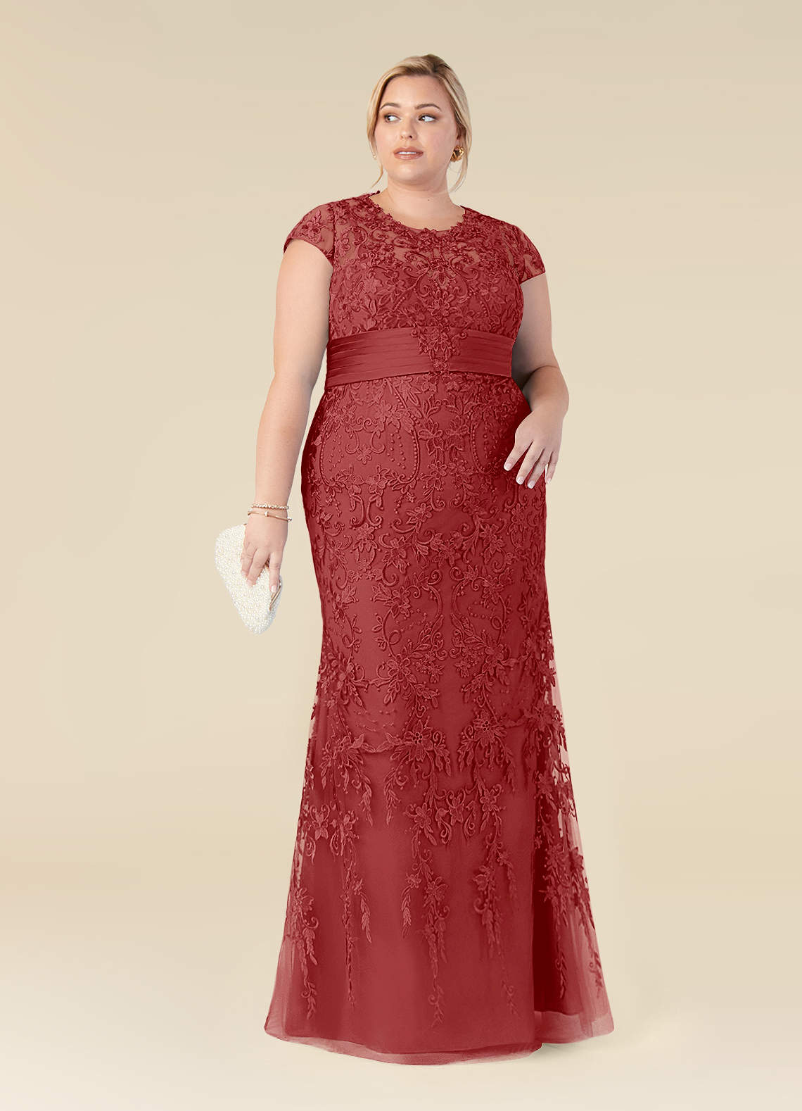 Azazie Jamila Rust Mermaid Lace Dress | Azazie