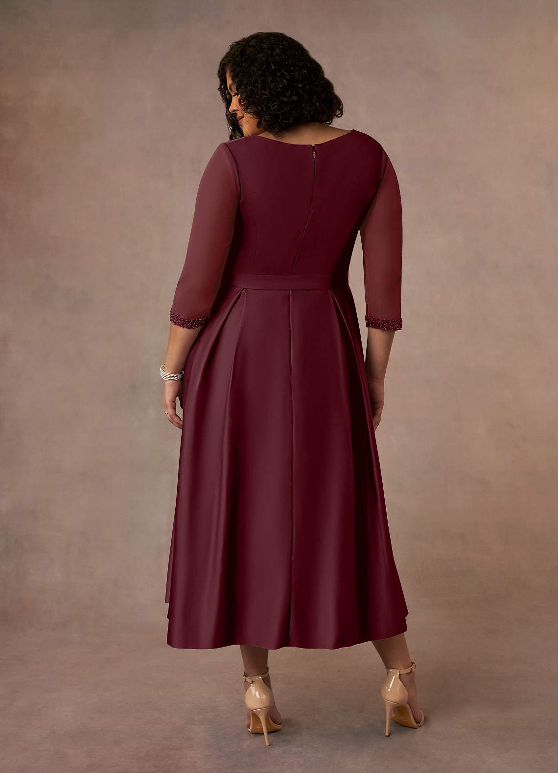 Cabernet Azazie Maritza Cabernet A-Line Pleated Matte Satin Dress | Azazie