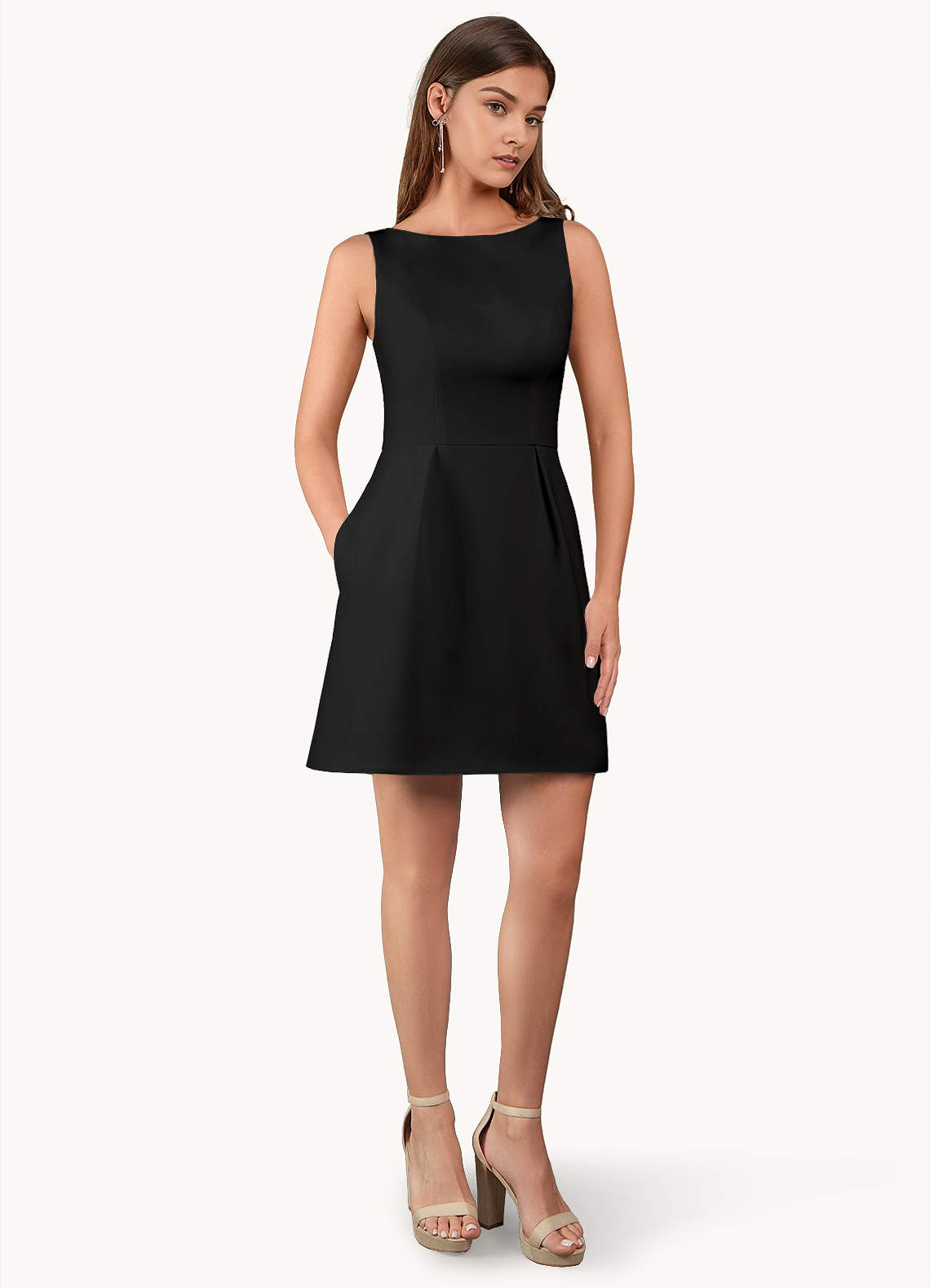 Mignon Black Boat Neck Mini Dress | Azazie