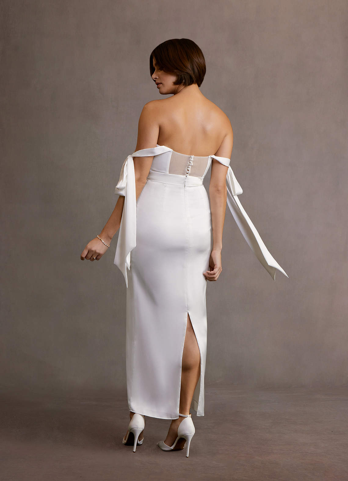Azazie Loey Diamond White Sheath Sweetheart Neckline Stretch Satin ...