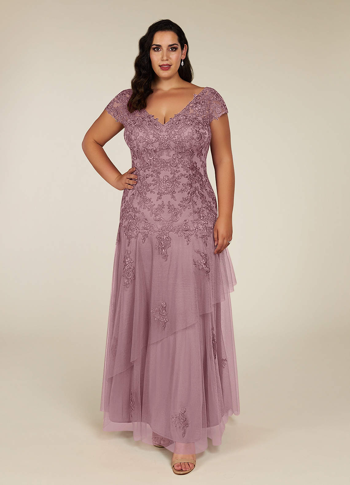 Dusty Rose Azazie Romy Mermaid V-Neck Sequins Tulle Floor-Length Dress ...