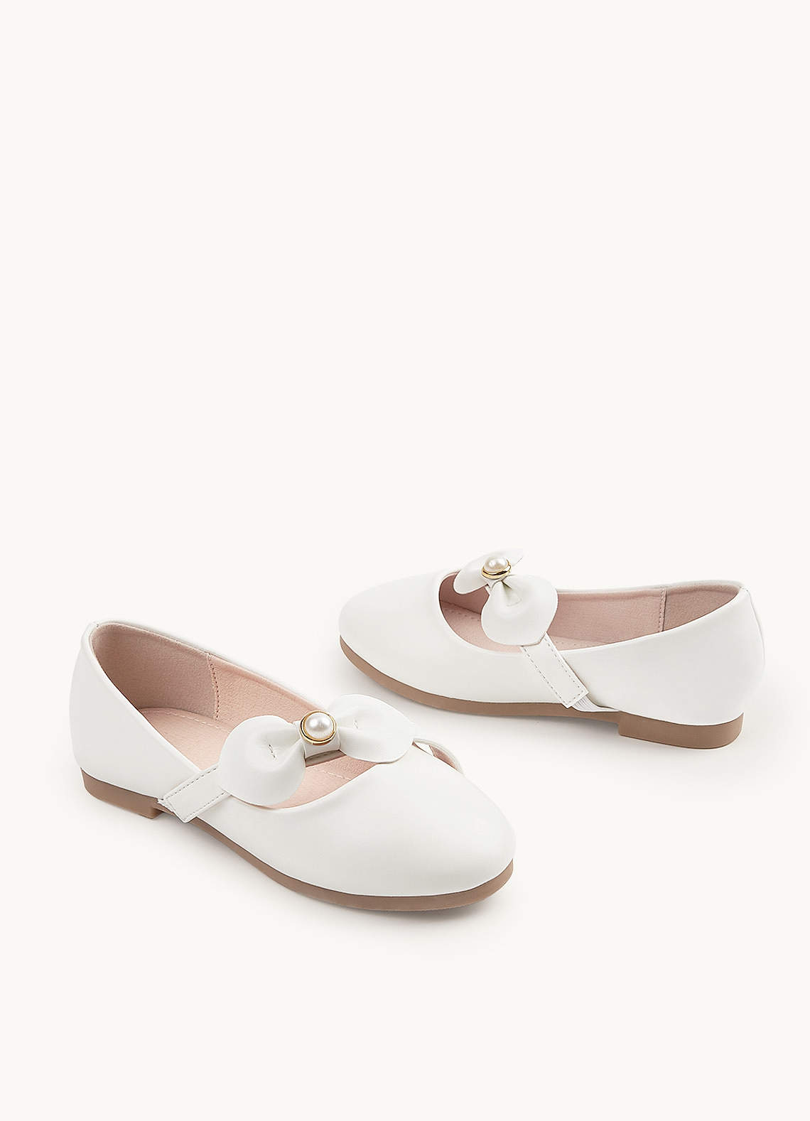 White Bow And Pearl Girl's Flat Shoes | Azazie