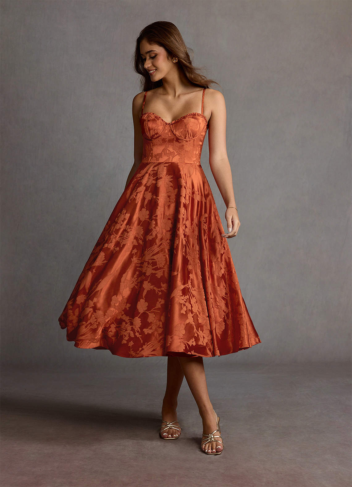 Annalisa Rust Pleated Midi Dress Atelier Dresses | Azazie