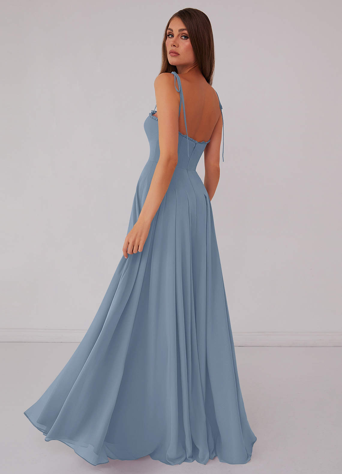 Dusty Blue Box Pleated Chiffon A-Line Dress Bridesmaid Dresses | Azazie