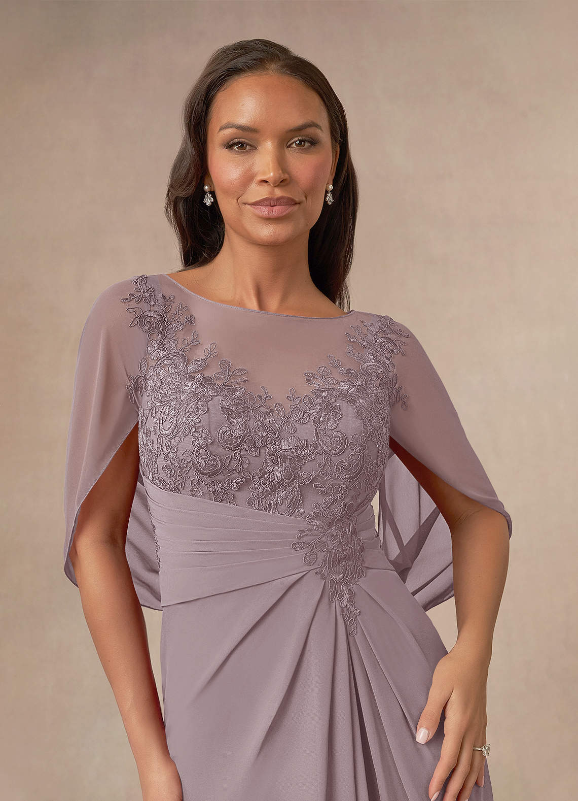 Azazie Hera Dusk A-Line Lace Capelet Chiffon Dress | Azazie