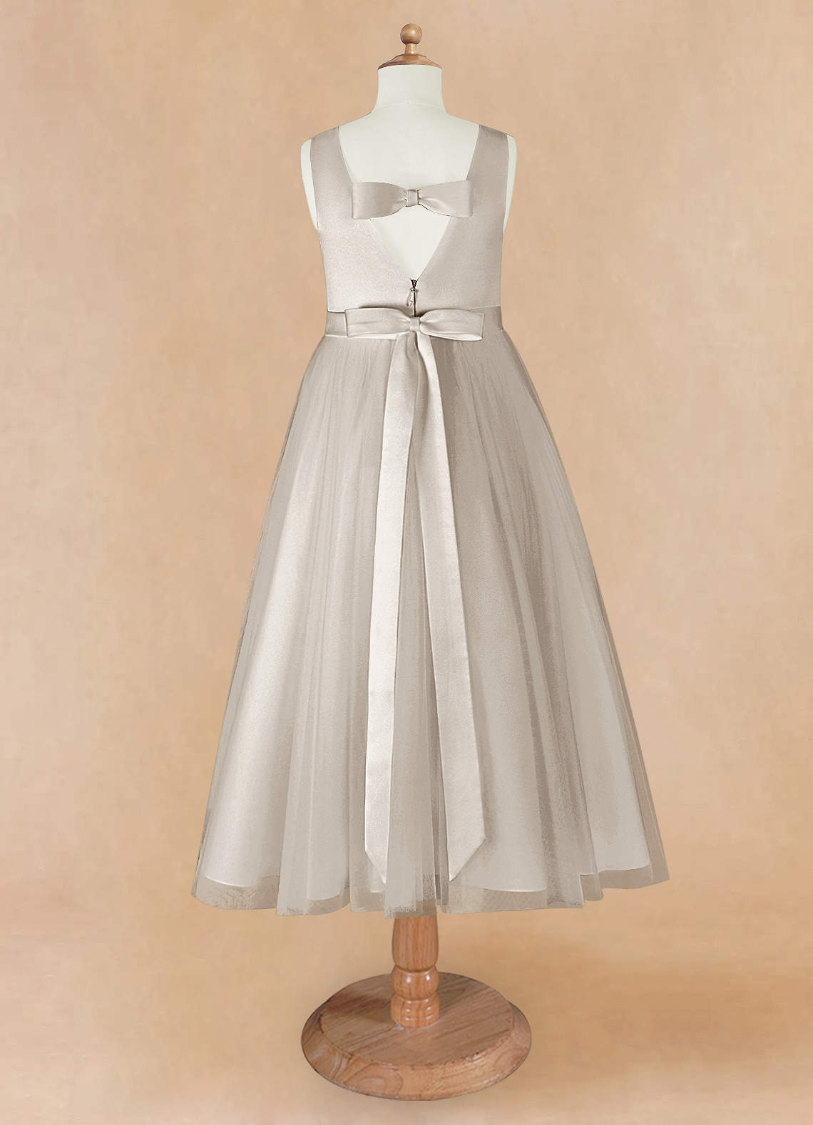 Frost Azazie Marlee A-Line Pleated Matte Satin Tea-Length Dress | Azazie