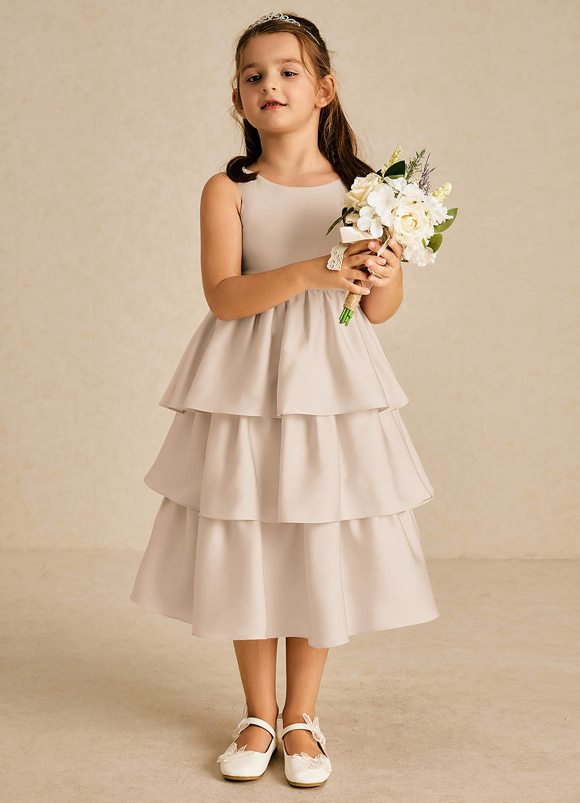 Azazie Margie White Alabaster A-Line Bow Stretch Satin Dress | Azazie