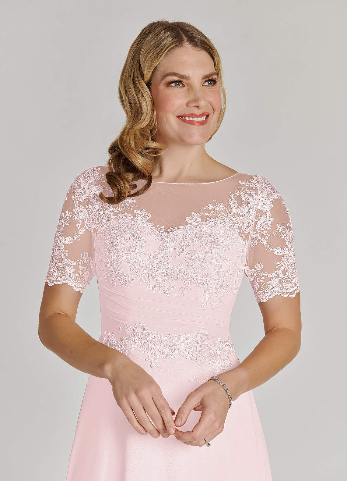 Blushing Pink Azazie Raissa Blushing Pink A-Line Lace Chiffon Dress ...