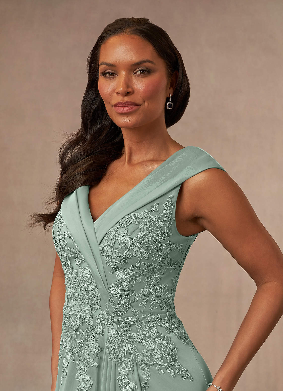 Agave Azazie Calathea A-Line Lace Floor-Length Dress | Azazie