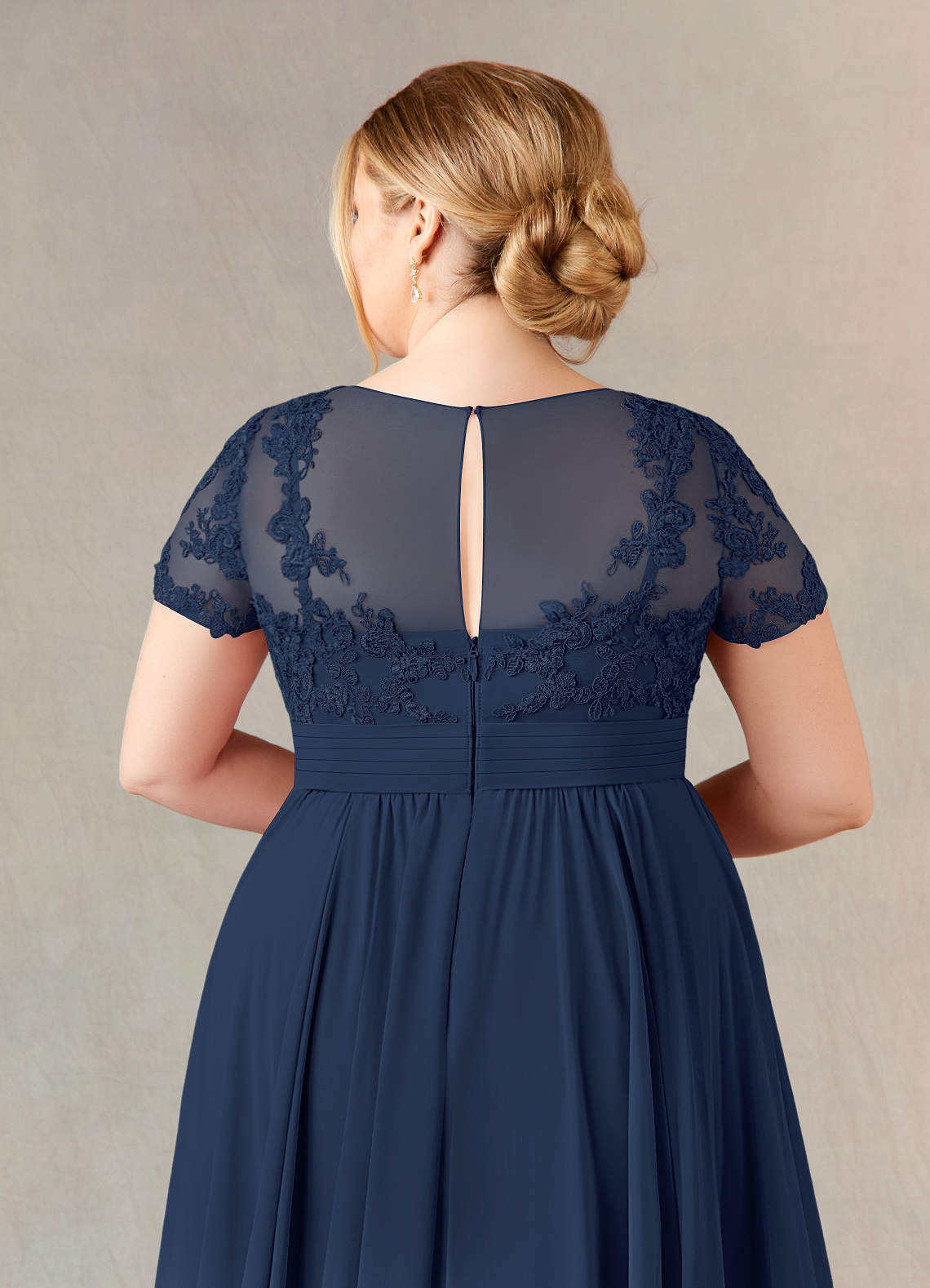 Azazie Annette Dark Navy A-Line Lace Chiffon Dress | Azazie