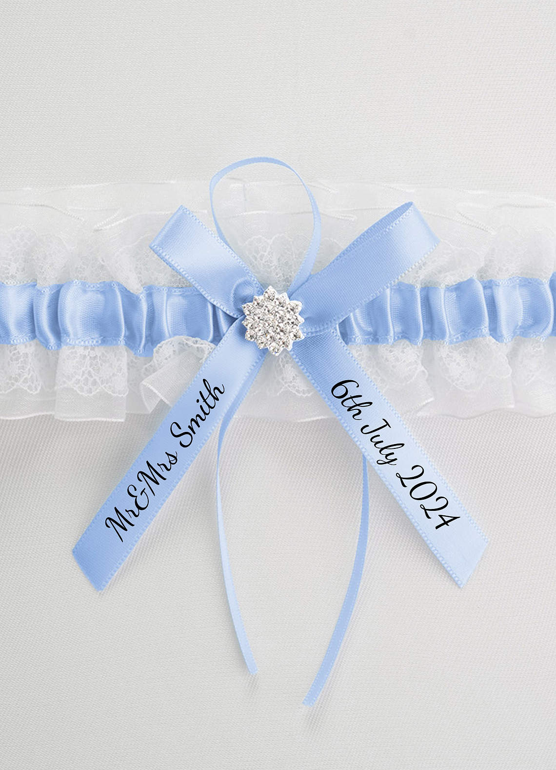 Personalized Lace Blue Wedding Garter Gifts | Azazie