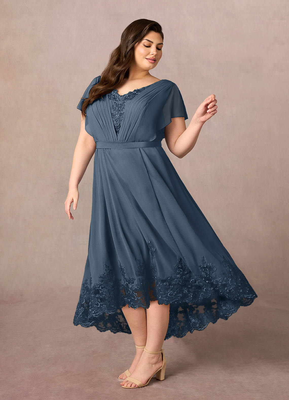 Azazie Palana Neptune A-Line Lace Chiffon Dress | Azazie