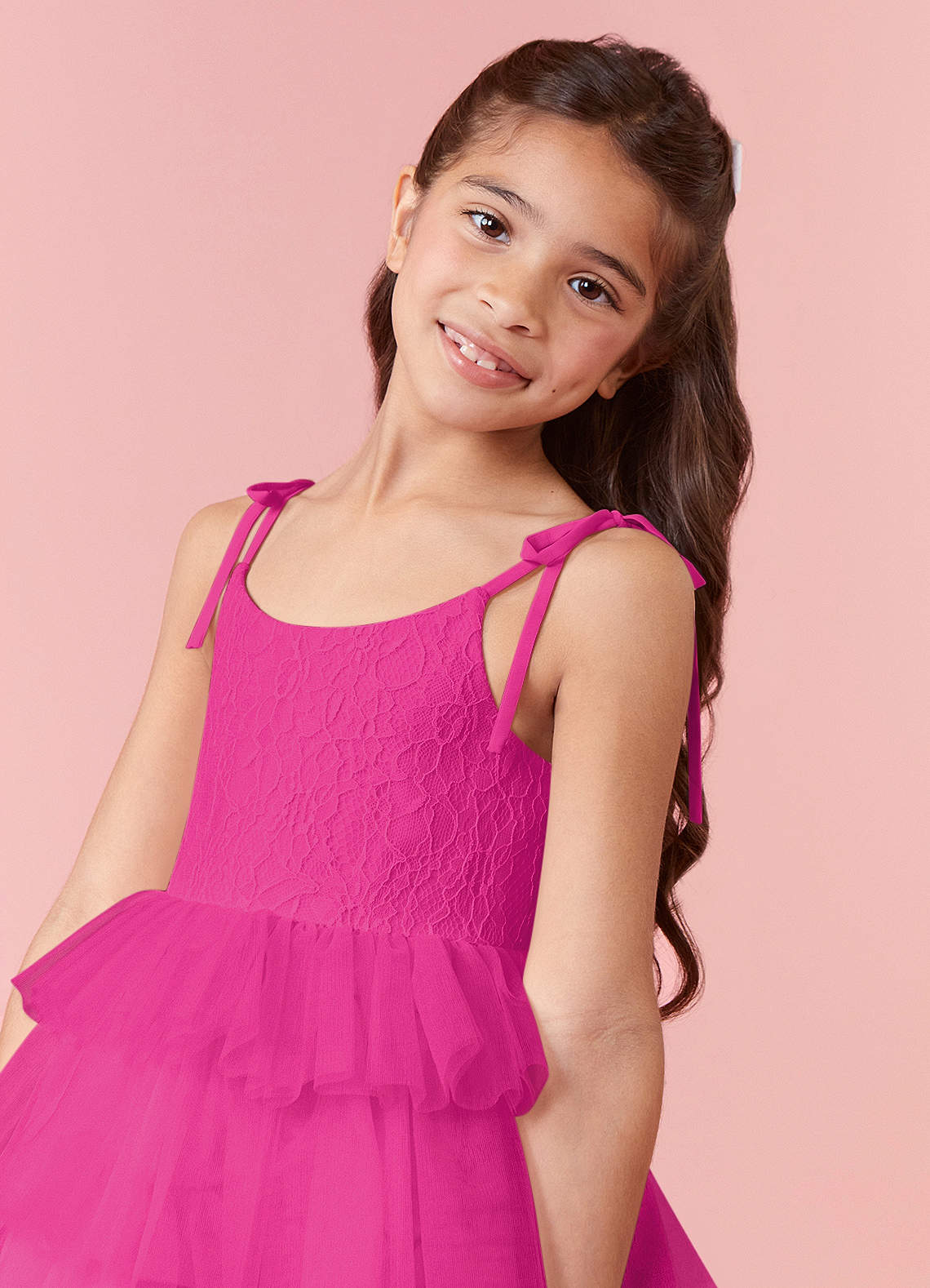 Fuchsia Barbie ♥ Azazie Scoop Bow Strap Lace Tulle Tier A-Line Dress ...