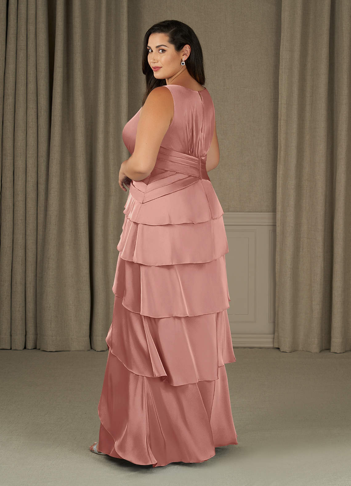 Azazie Viola Rosette A-Line Pleated Stretch Satin Dress | Azazie