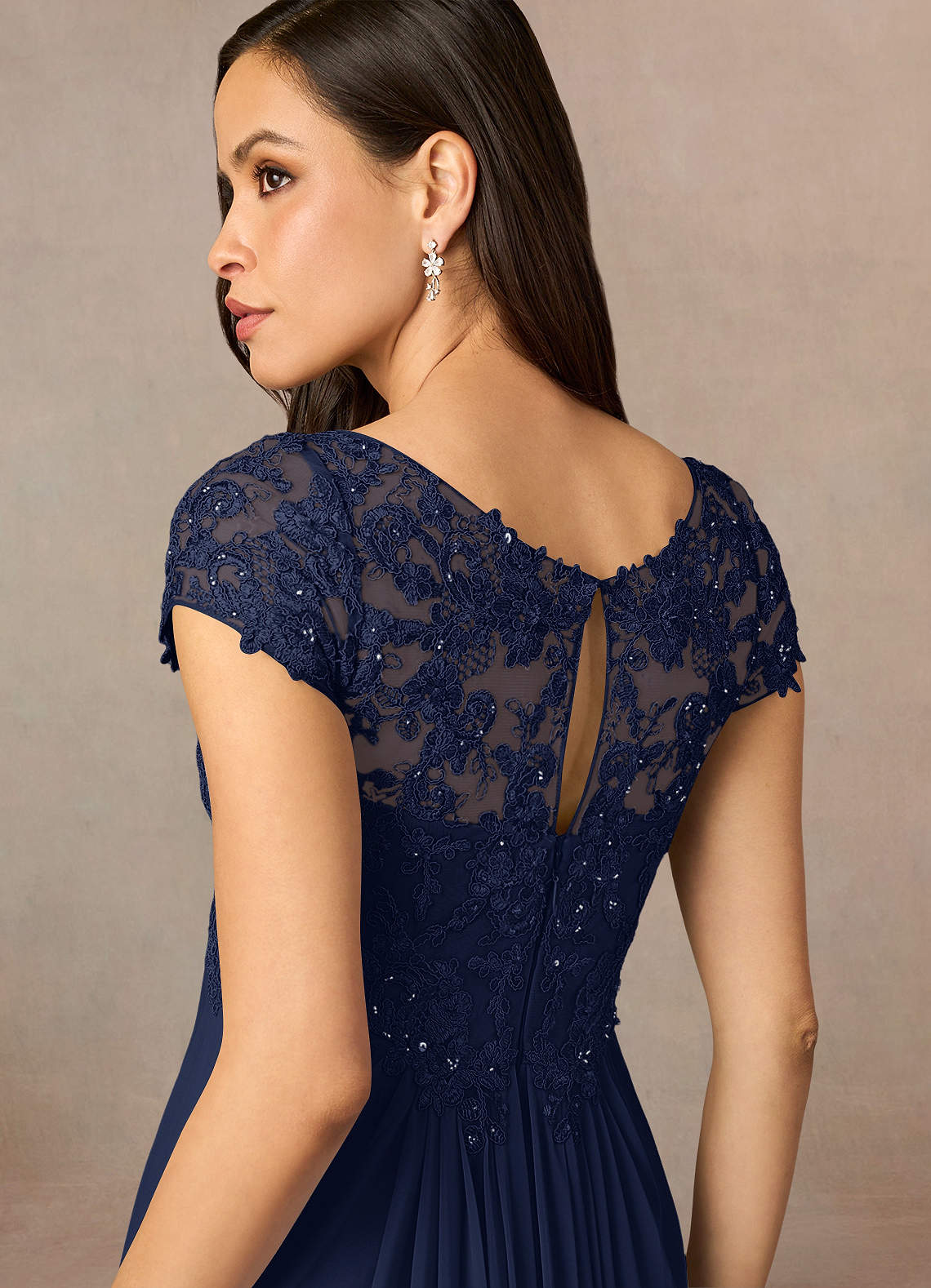 Azazie Macy Dark Navy A-Line V-Neck Sequin Lace Lace Dress | Azazie