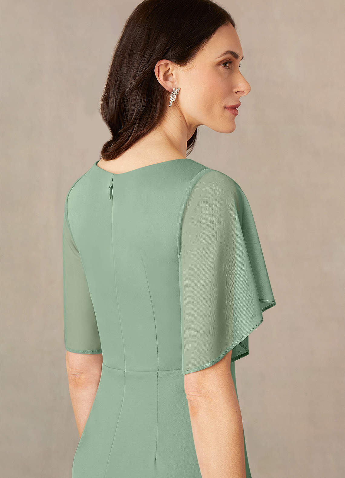 Matcha Azazie Selah A Line V Neck Ruched Mesh Floor Length Dress Azazie