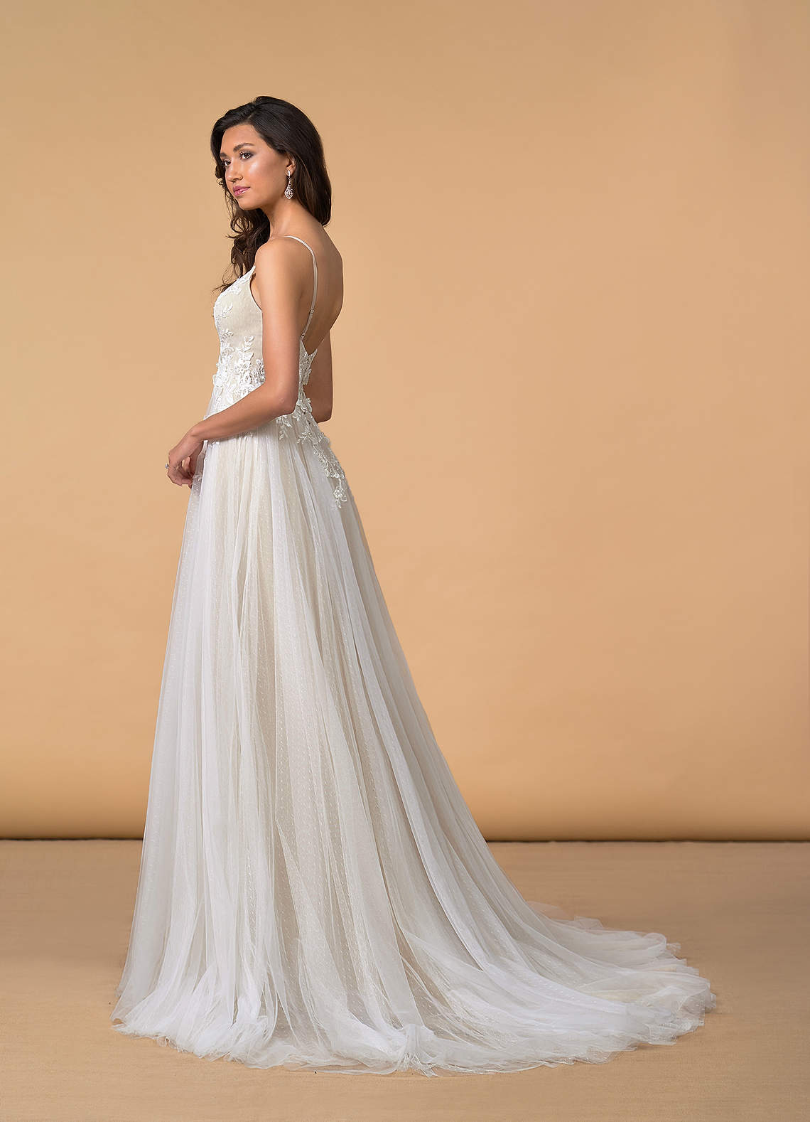 Diamond White/Nude Azazie Nikita A-Line Sequins Tulle Chapel Train ...