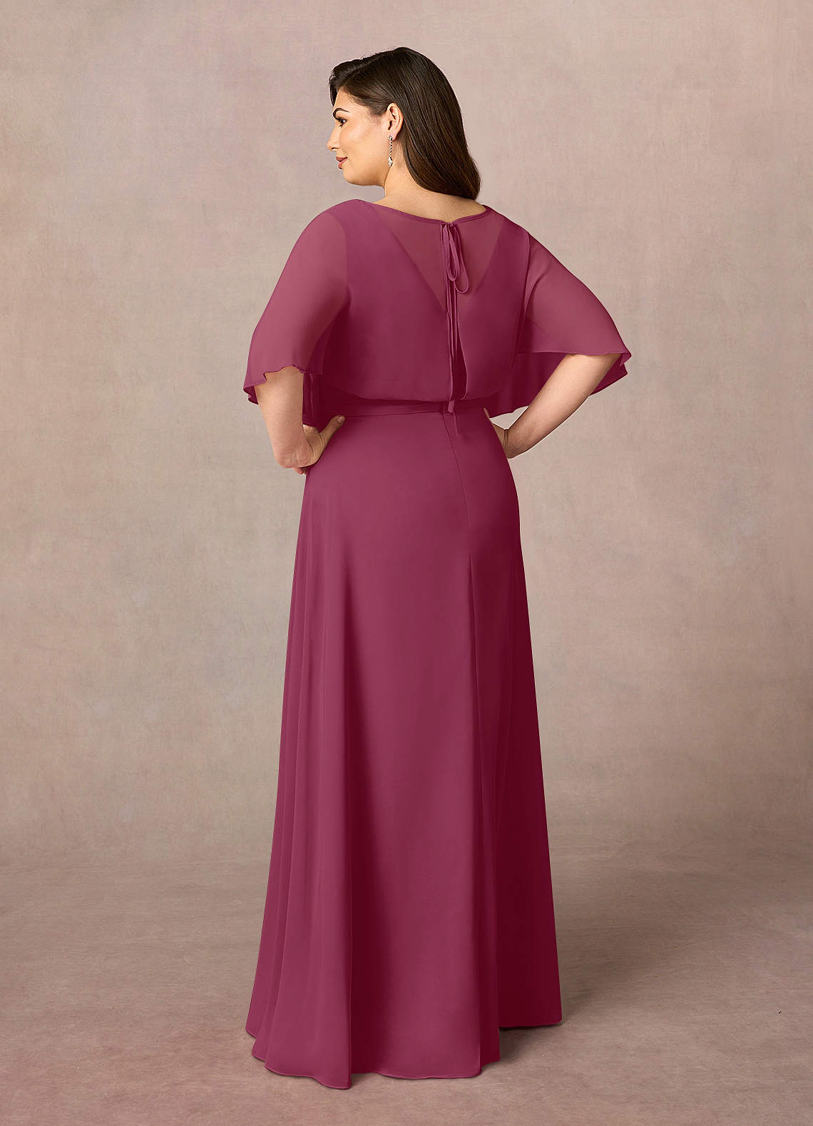 Mulberry Azazie Oksana Mulberry A-Line V-Neck Pleated Chiffon Dress ...