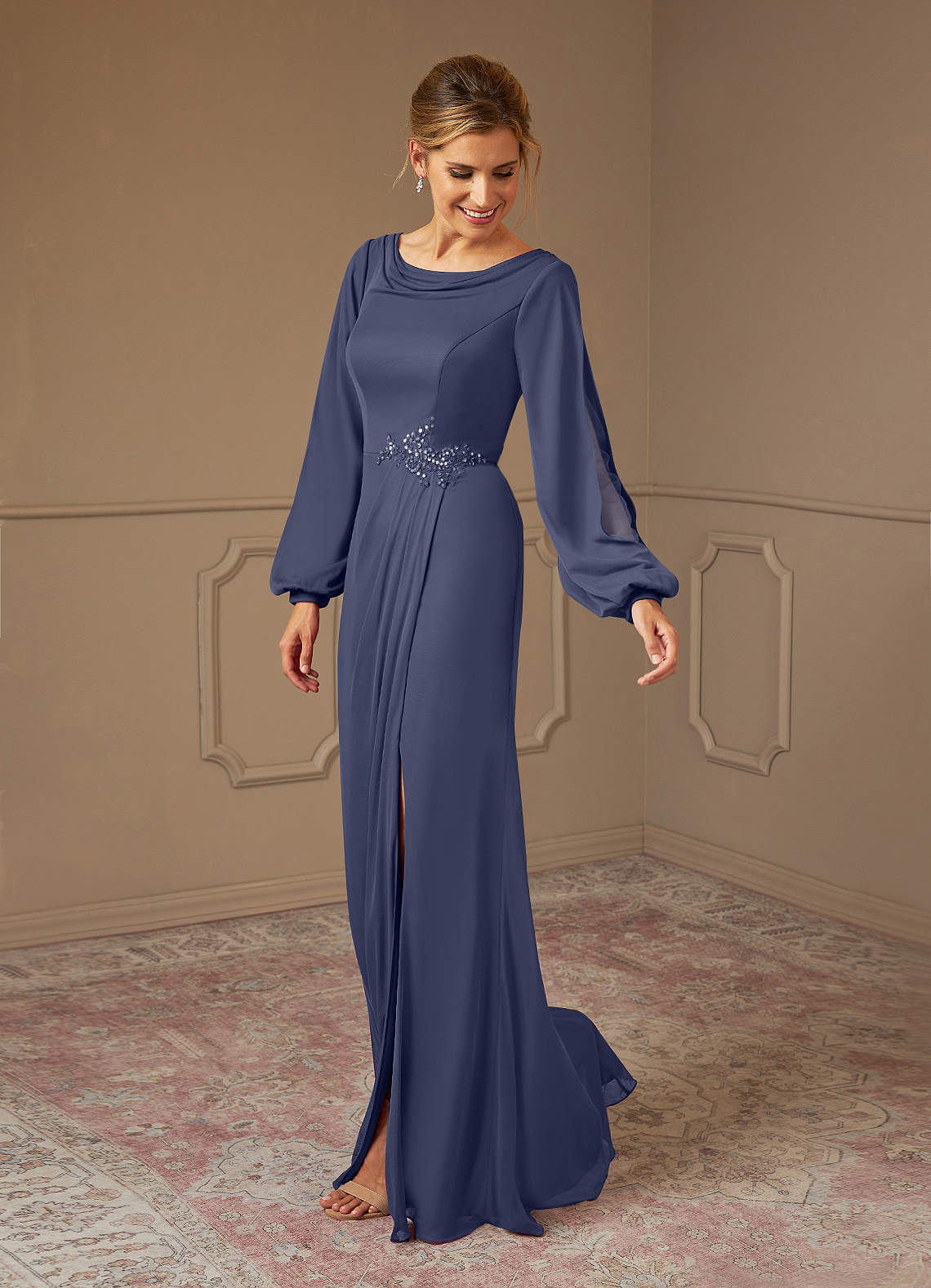 Azazie Satasha Stormy A-Line Cowl Neckline Lace Mesh Dress | Azazie