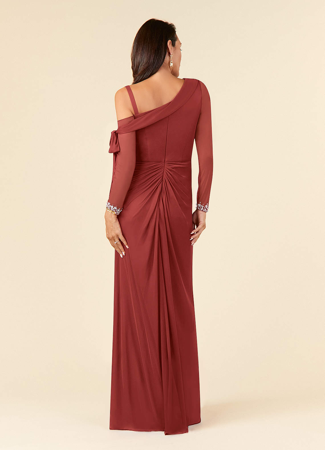 Azazie Marna Rust Sheath One Shoulder Mesh Dress | Azazie