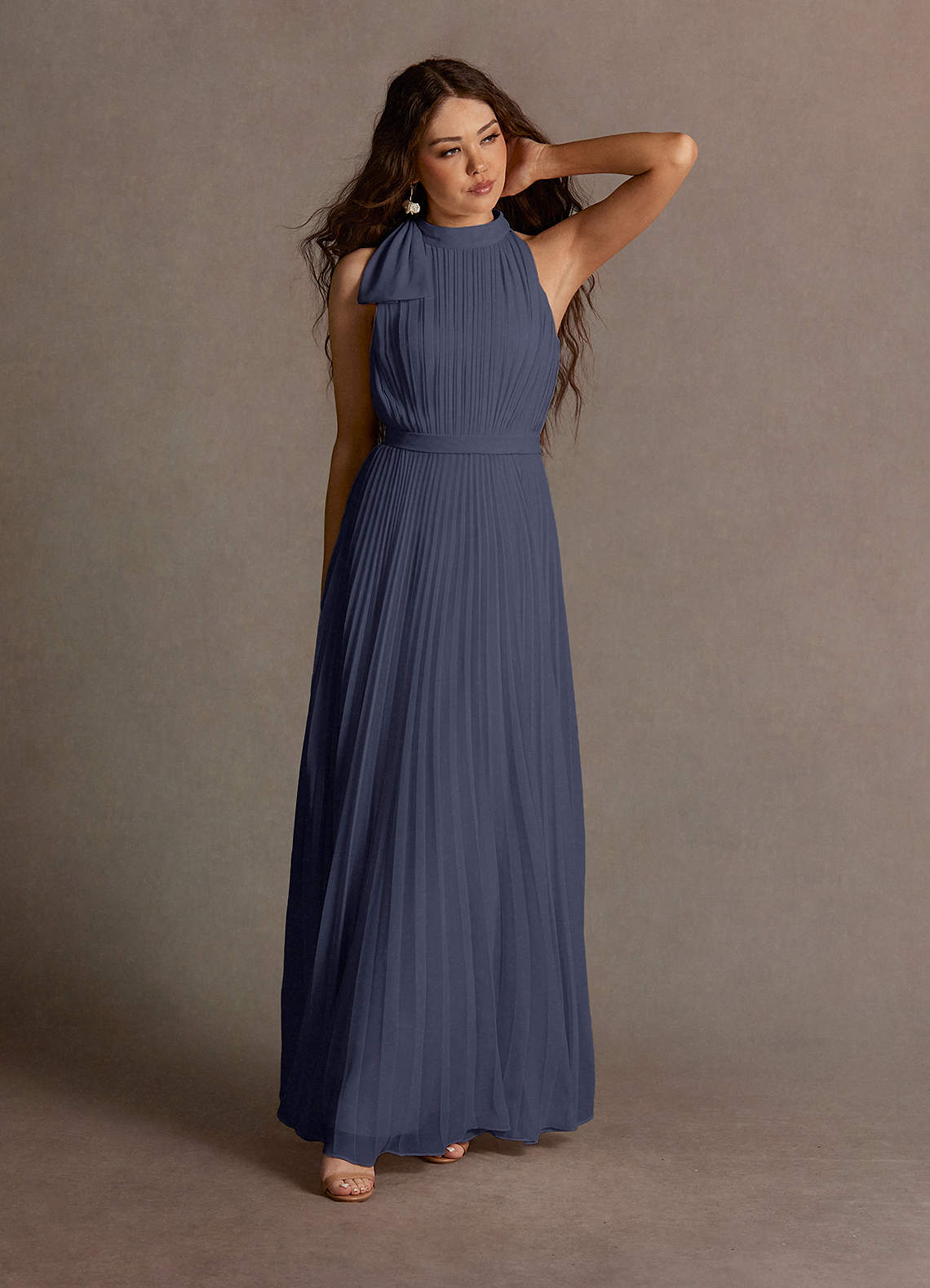 Michaela Blue Jay Pleated Maxi Dress Atelier Dresses | Azazie