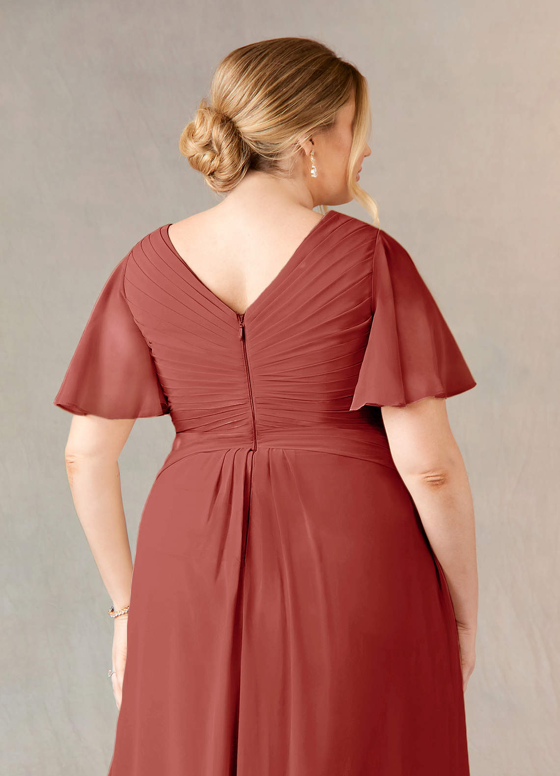 Terracotta Azazie Morning Glory Terracotta A-Line V-Neck Ruched Chiffon ...
