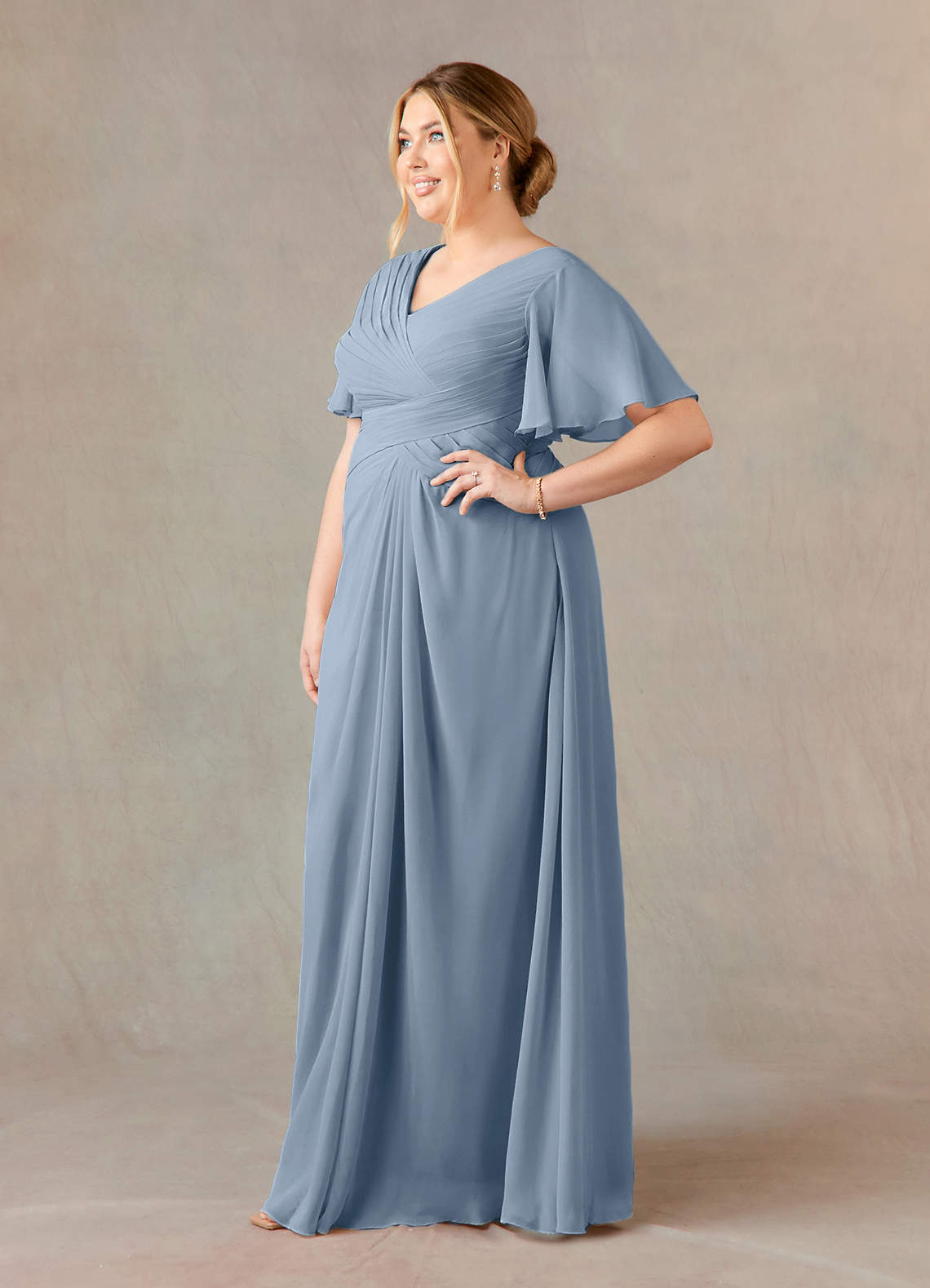 Azazie Morning Glory Dusty Blue A-Line V-Neck Ruched Chiffon Dress | Azazie