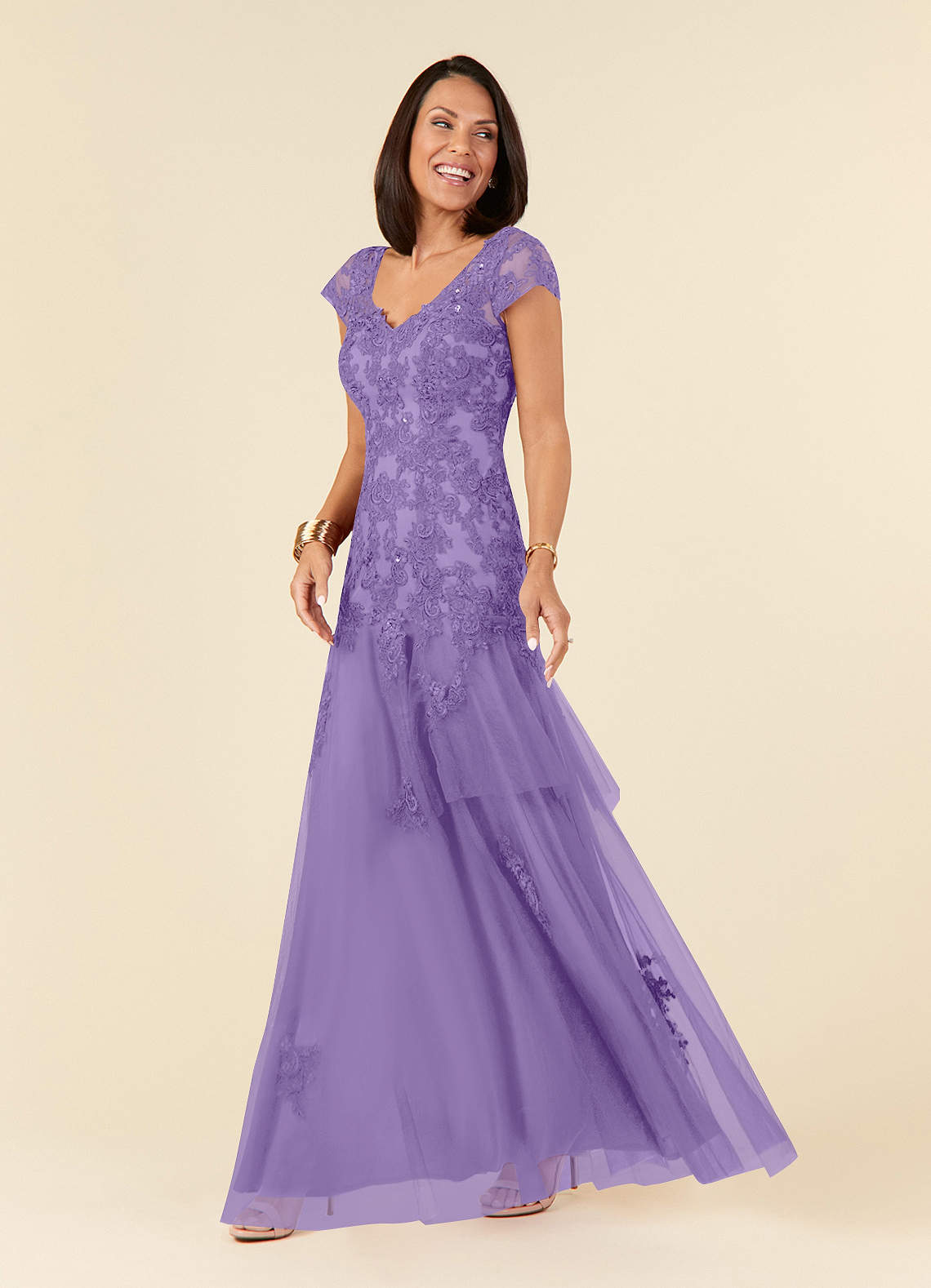 Azazie Romy Tahiti Mermaid V-Neck Sequins Tulle Dress | Azazie