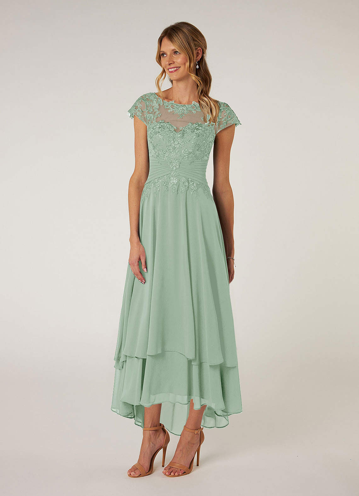 Agave Azazie Shonda Agave Lace Chiffon Dress | Azazie