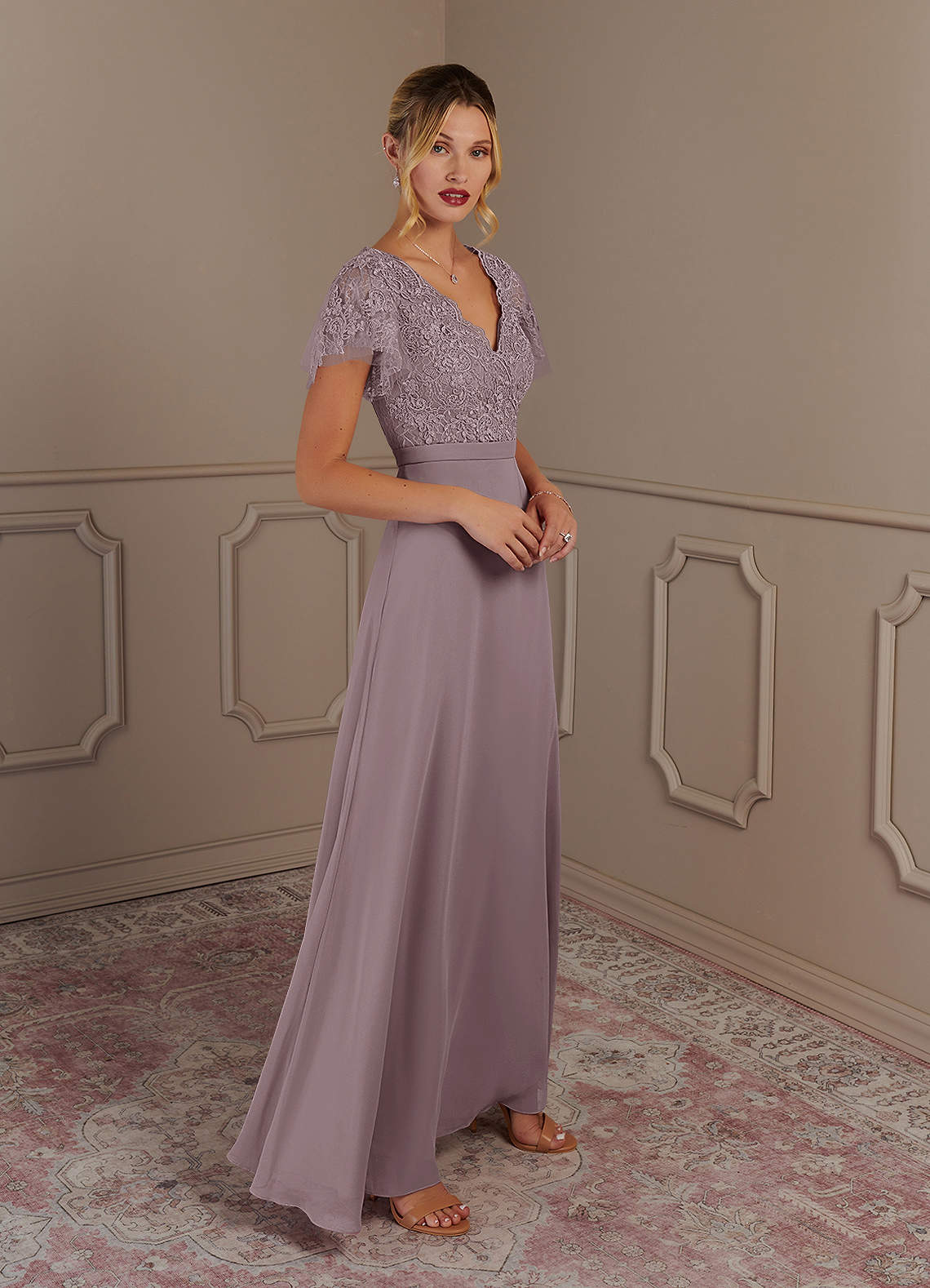 Azazie Singer Dusk A-Line V-Neck Lace Chiffon Dress | Azazie