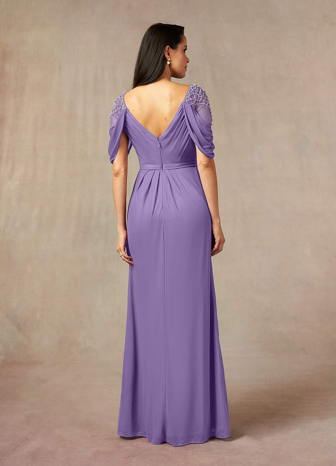 Tahiti Azazie Clarise Sheath Pleated Mesh Floor-Length Dress | Azazie
