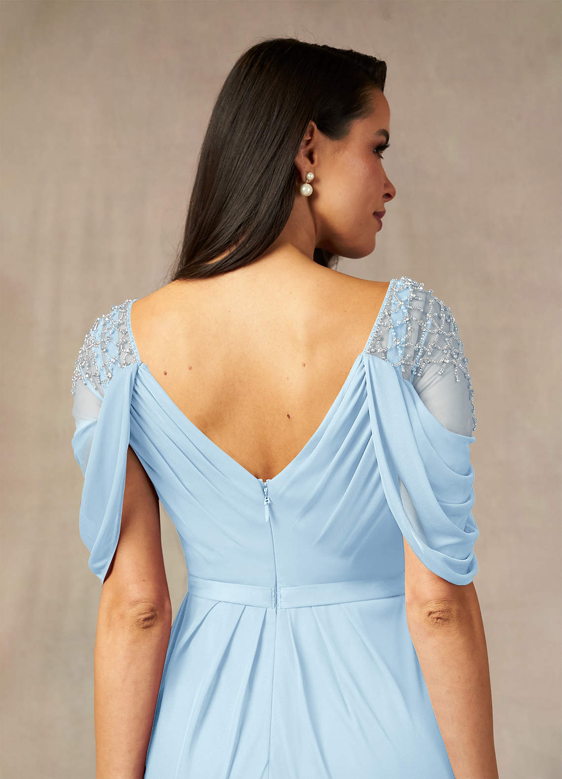 Sky Blue Azazie Clarise Sheath Pleated Mesh Floor-Length Dress | Azazie