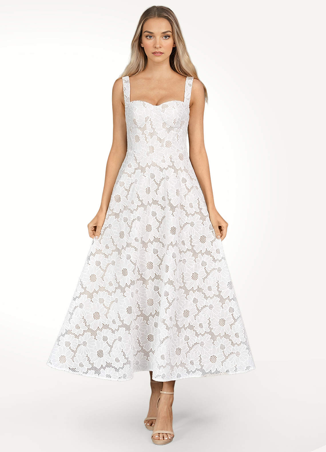 Charlotte White Lace Midi Dress Atelier Dresses | Azazie