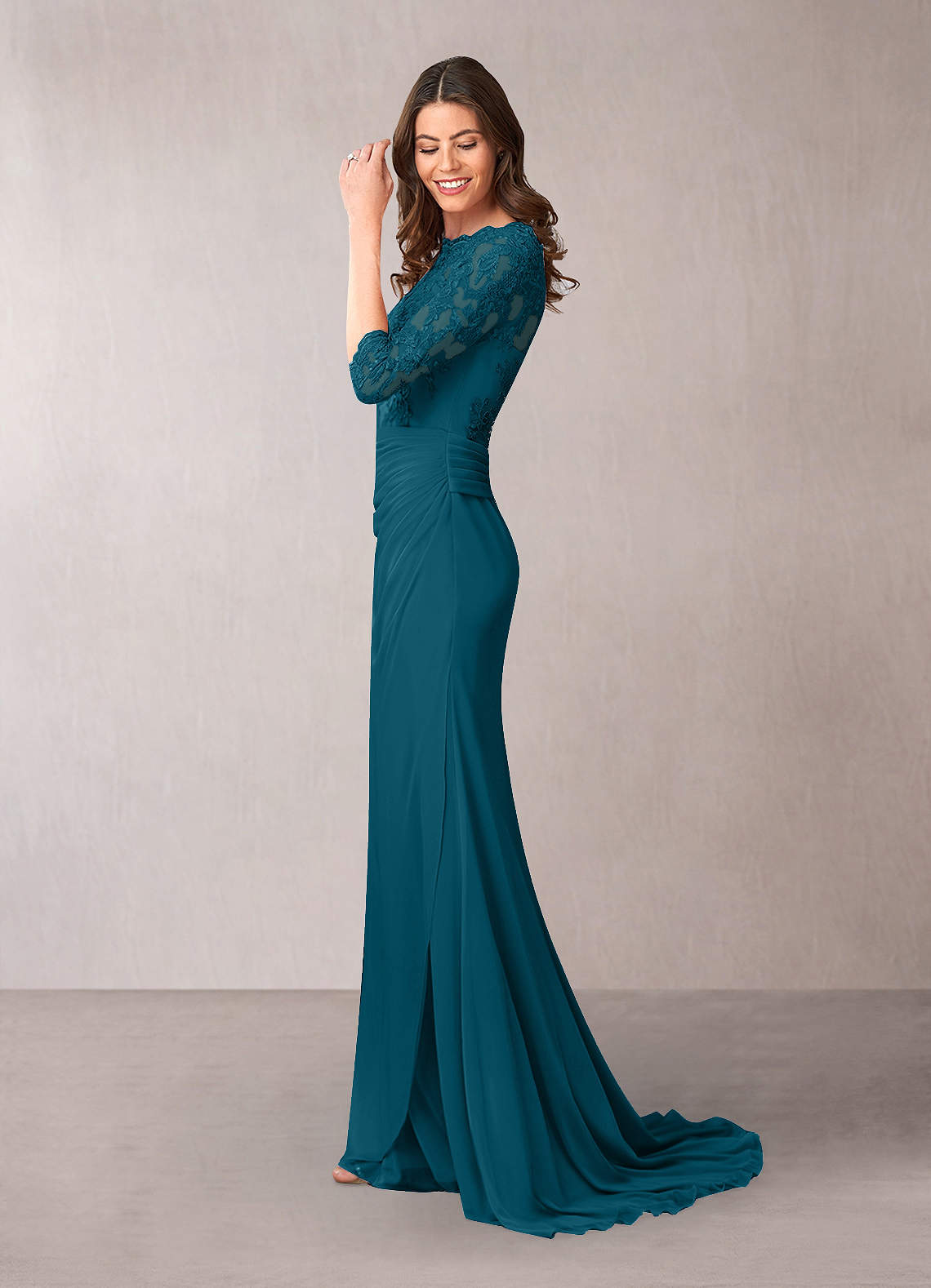 Azazie Rhonda Ink Blue Mermaid Off the Shoulder Mesh Dress | Azazie