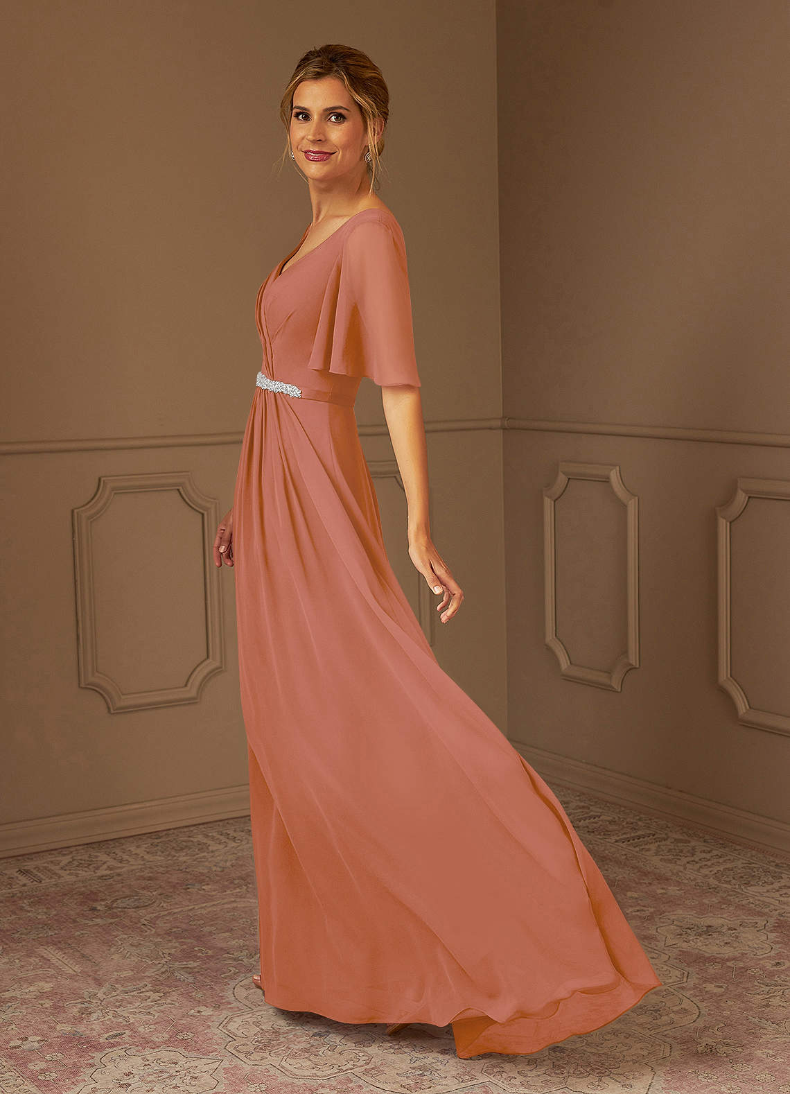 Mai Tai Azazie Tricia A-Line V-Neck Pleated Chiffon Floor-Length Dress ...