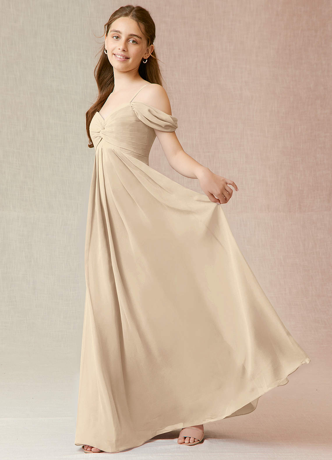 Champagne Azazie Kaitlynn Junior Junior Bridesmaid Dresses | Azazie