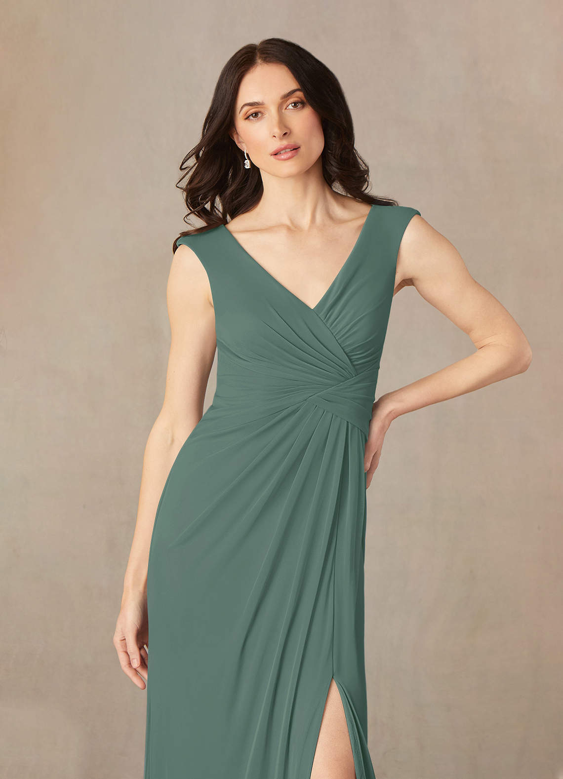Azazie Andi Eucalyptus A Line Pleated Mesh Dress Azazie