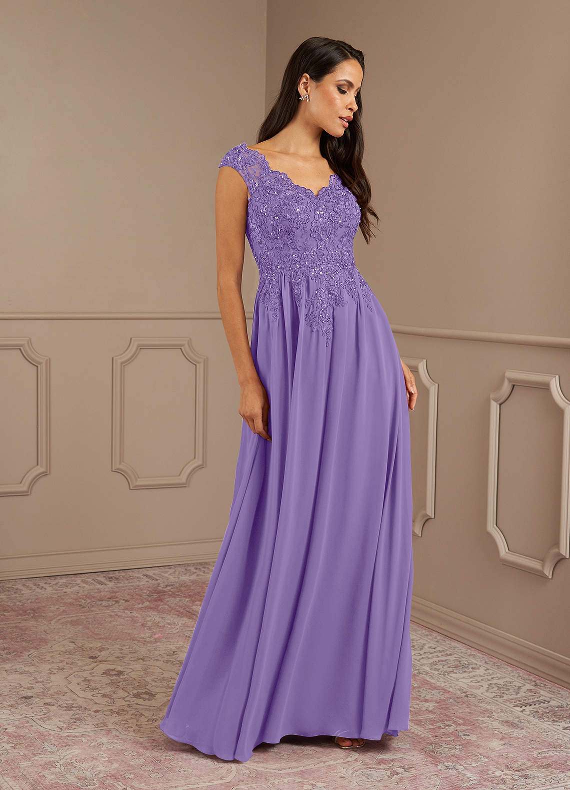 Azazie Amethyst Tahiti A-Line V-Neck Sequins Chiffon Dress | Azazie