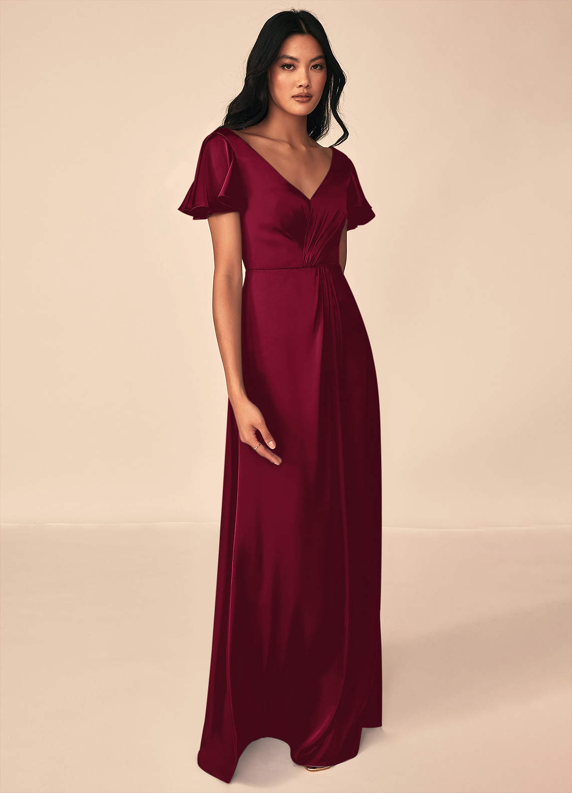 Azazie Soren Stretch Satin Dress Burgundy Bridesmaid Dresses | Azazie
