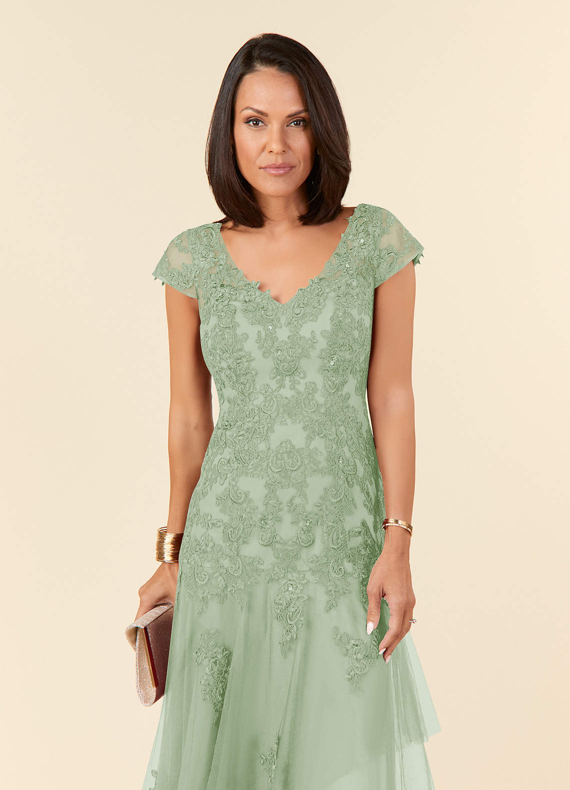 Dusty Sage Azazie Romy Mermaid V-Neck Sequins Tulle Floor-Length Dress ...