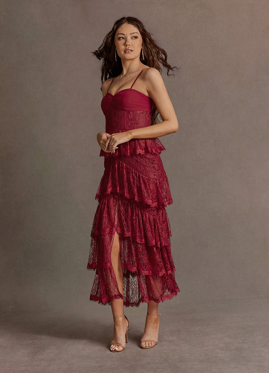 Mia Wine Ruffle Maxi Dress Atelier Dresses | Azazie