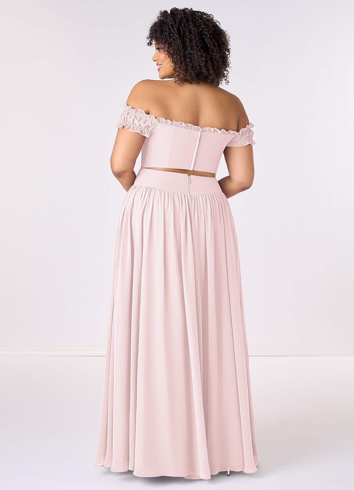 Blushing Pink Dropped Waist Cutout Chiffon A-line Dress Bridesmaid ...