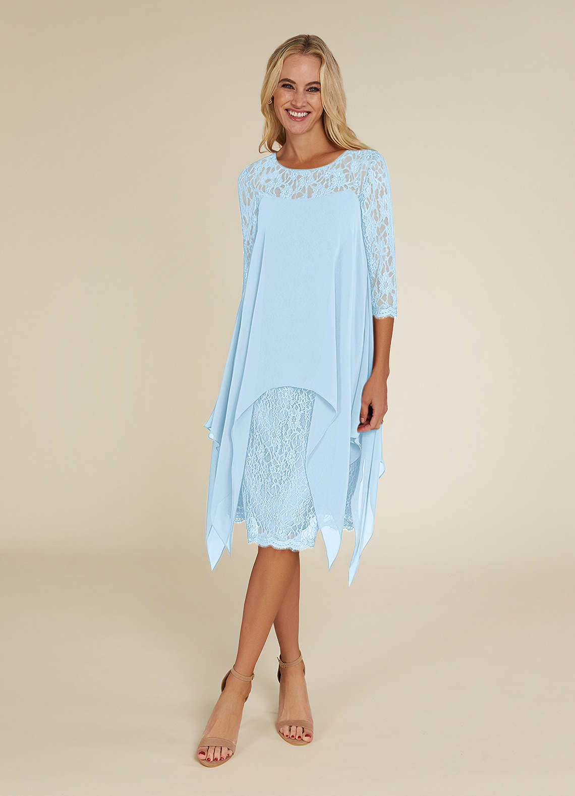 Azazie Flo Sky Blue A-Line Lace Chiffon Dress | Azazie