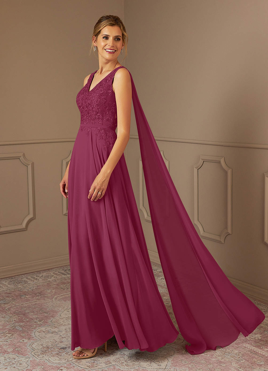 Mulberry Azazie Joules A-Line Sequins Chiffon Floor-Length Dress | Azazie