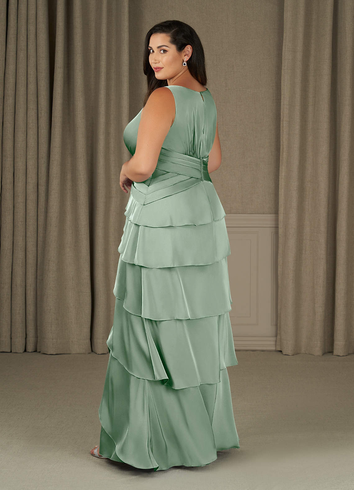 Azazie Viola Agave A-Line Pleated Stretch Satin Dress | Azazie
