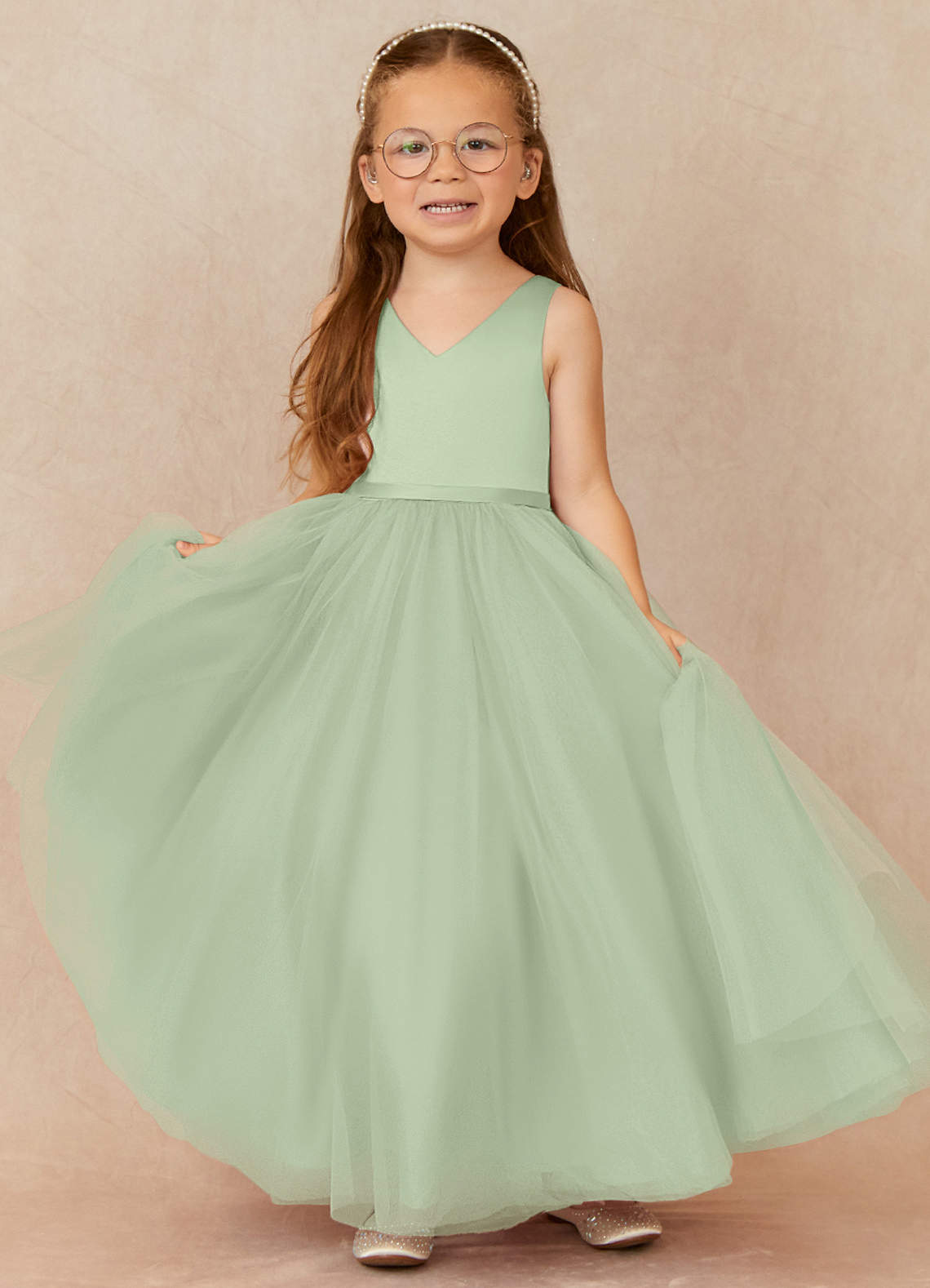 Azazie Marybell Dusty Sage A-Line Bow Tulle Dress | Azazie