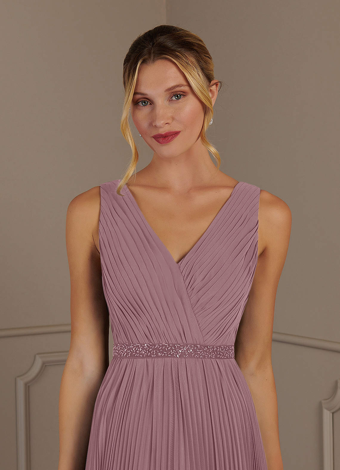 Dusty Rose Azazie Kris A-Line Sequins Chiffon Floor-Length Dress | Azazie