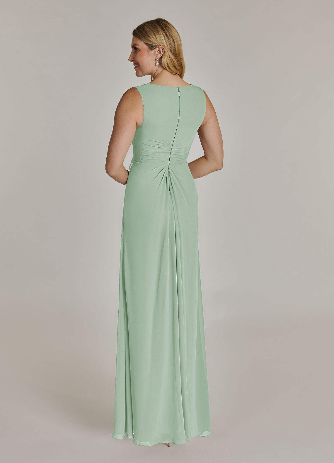 Agave Azazie Manuella A-Line V-Neck Pleated Chiffon Floor-Length Dress | Azazie